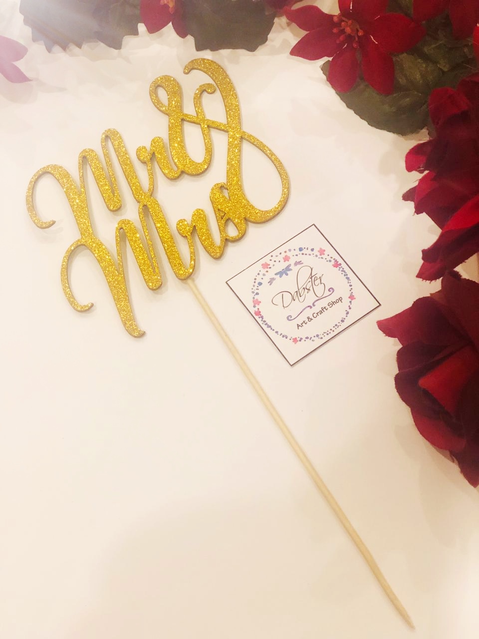 Shiny Gold Glitter Mr & Mrs Topper /Glitter Formic Topper – Dabster